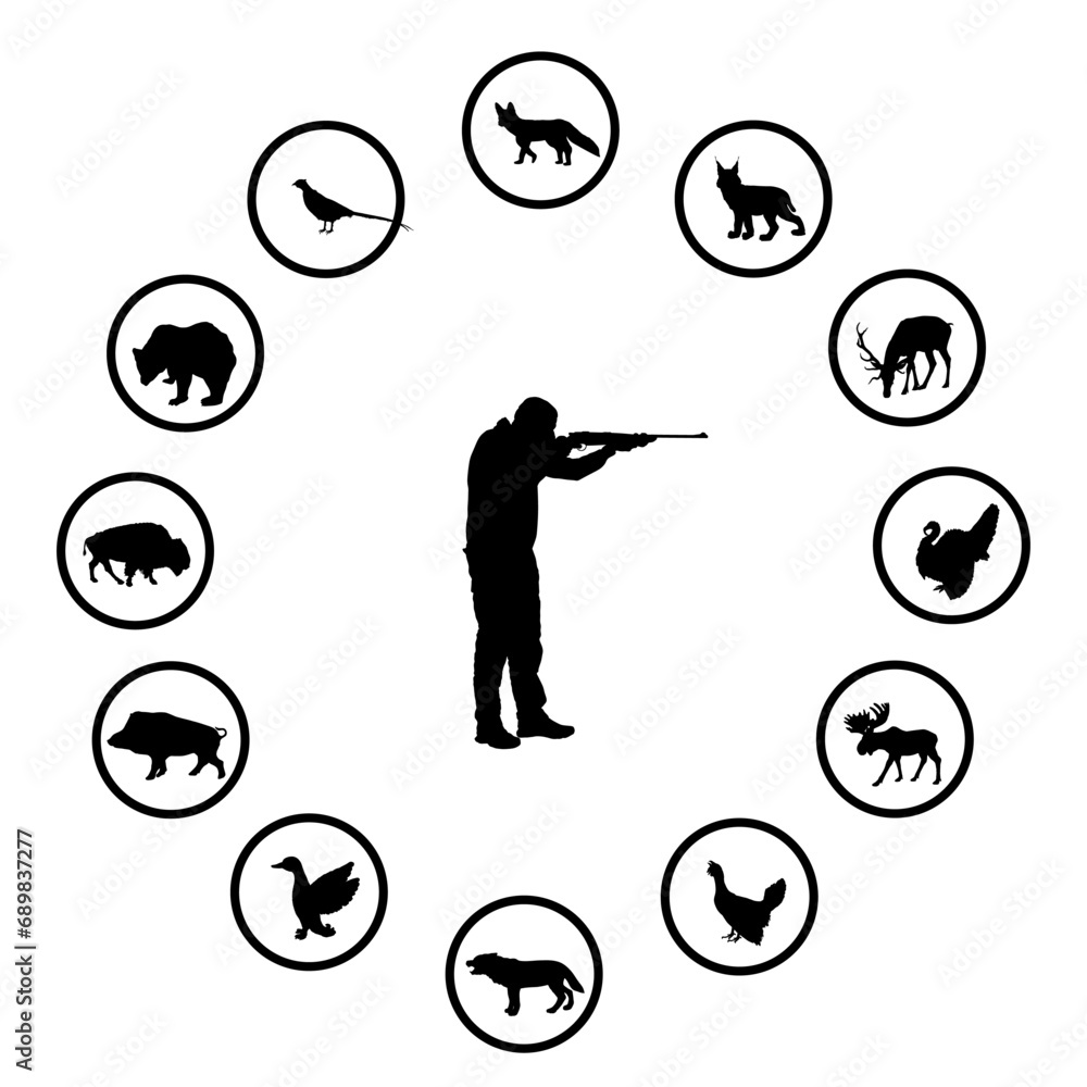 Aiming hunter with rifle vector silhouette illustration isolated on ...