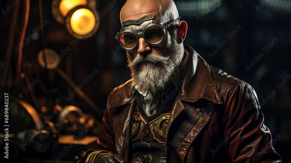 steampunk villain, monocle with a mechanical eye, dark and moody ...