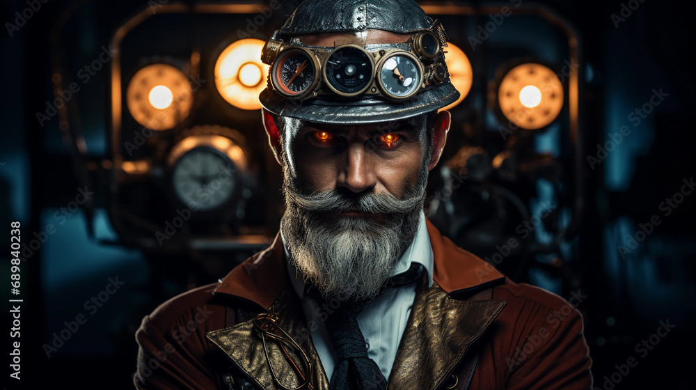 steampunk villain, monocle with a mechanical eye, dark and moody ...