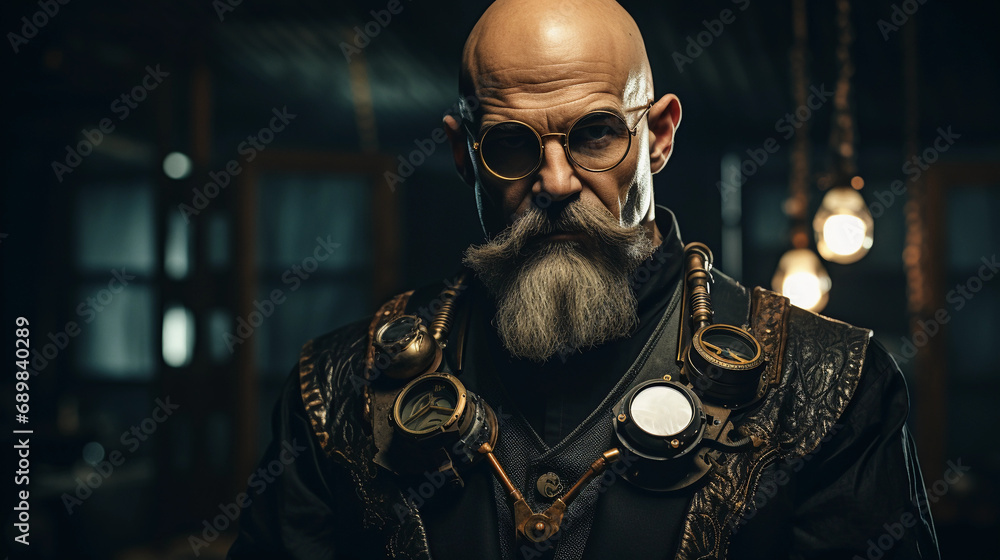 steampunk villain, monocle with a mechanical eye, dark and moody ...