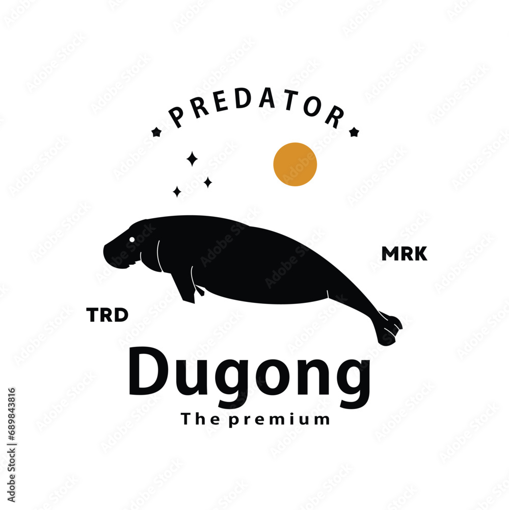vintage retro hipster dugong logo vector outline silhouette art icon ...