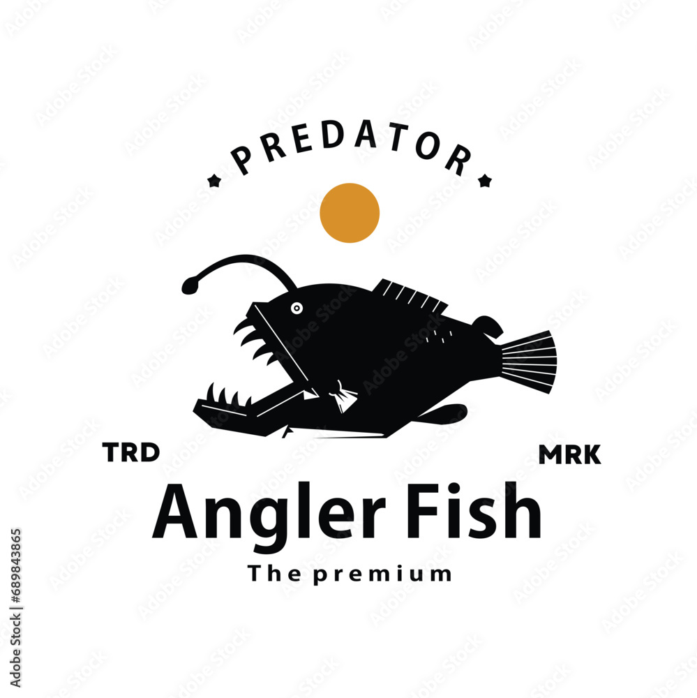 vintage retro hipster angler fish logo vector outline silhouette art ...