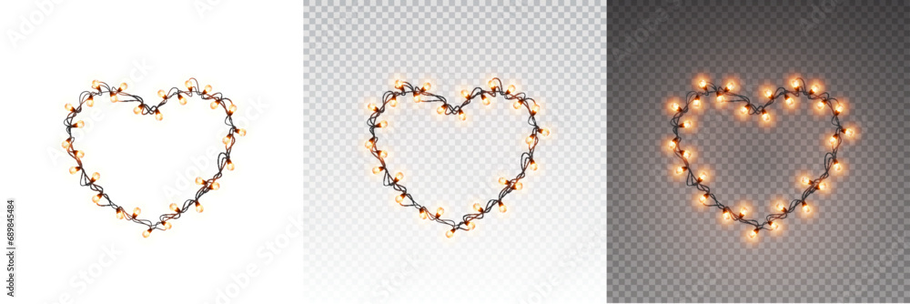 Heart lights effect, illuminated garland isolated on transparent and ...