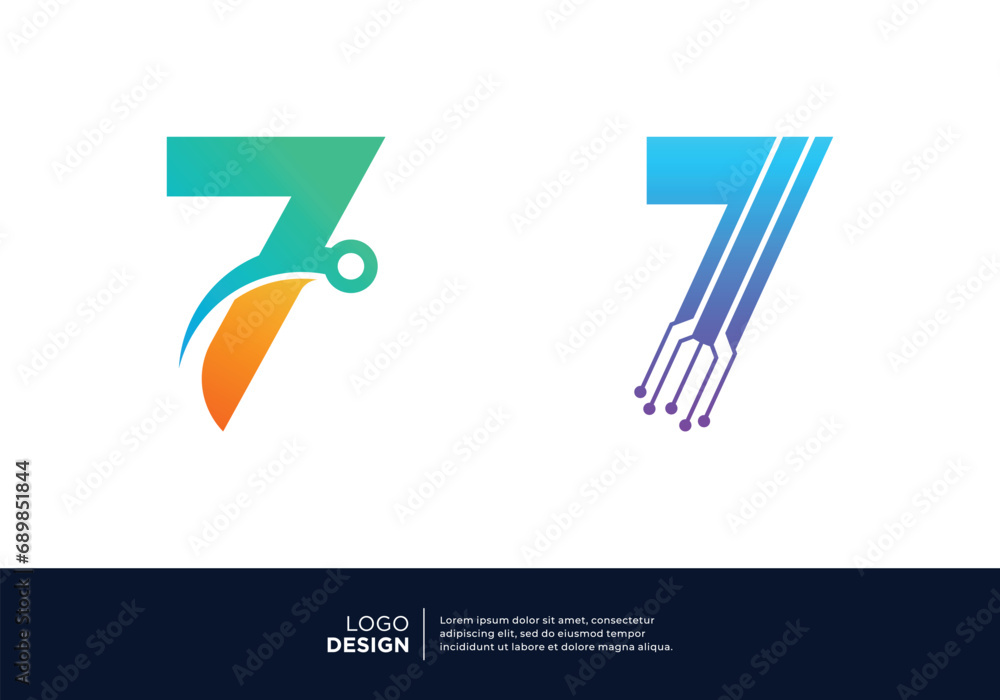 Set of Number 7 digital data connection logo design. Stock Vector ...