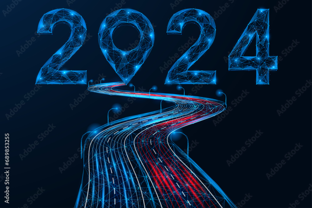 Road to 2024, the location pin at the end of the path. A low-poly ...