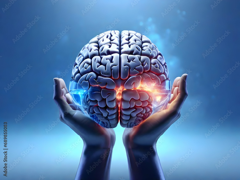 The two hands that spread out in the palm of the hand contained a brain ...