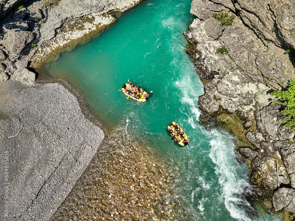 White water rafting. Adventure and sport. A yellow raft floating among ...