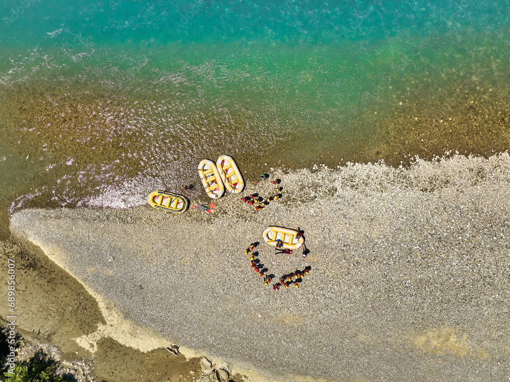 White water rafting. Adventure and sport. A yellow raft floating among ...