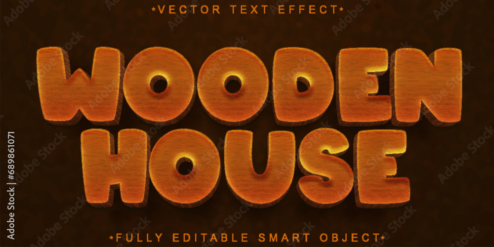 Cartoon Wooden House Vector Fully Editable Smart Object Text Effect ...