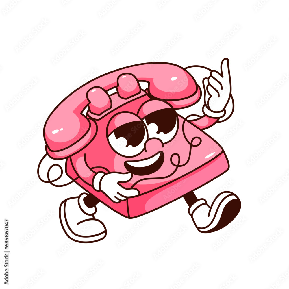 Groovy retro telephone character vector illustration. Cartoon isolated ...
