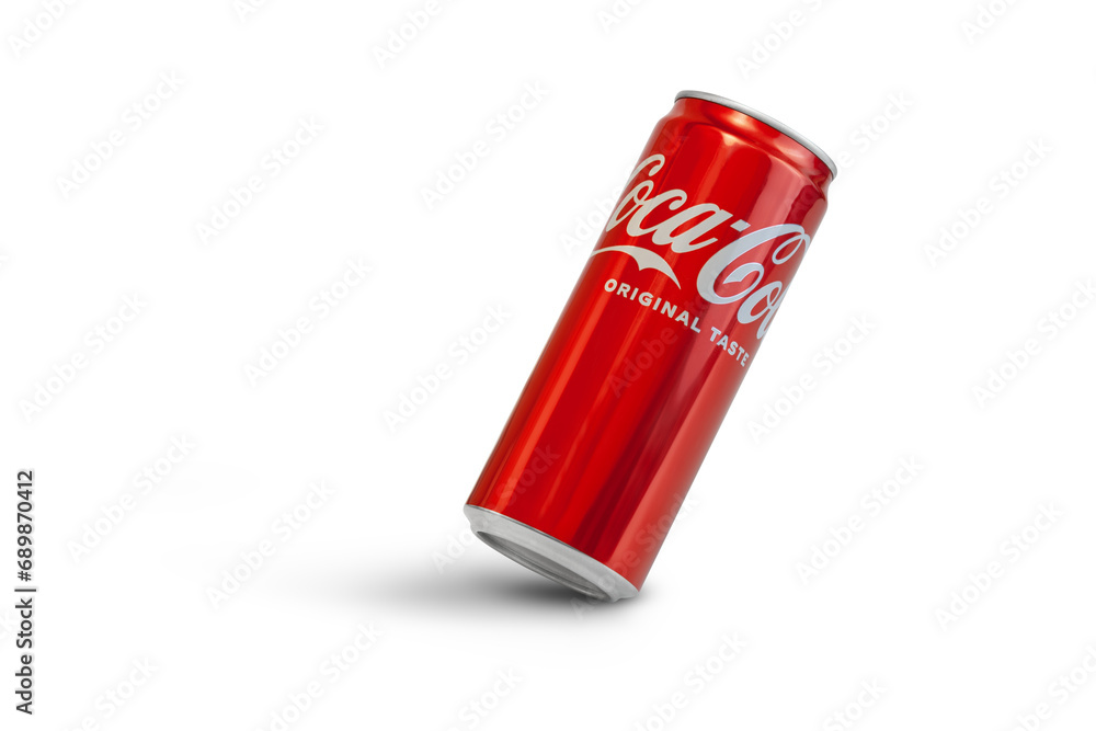 Aluminum can of Cola view from an angle on a transparent background ...