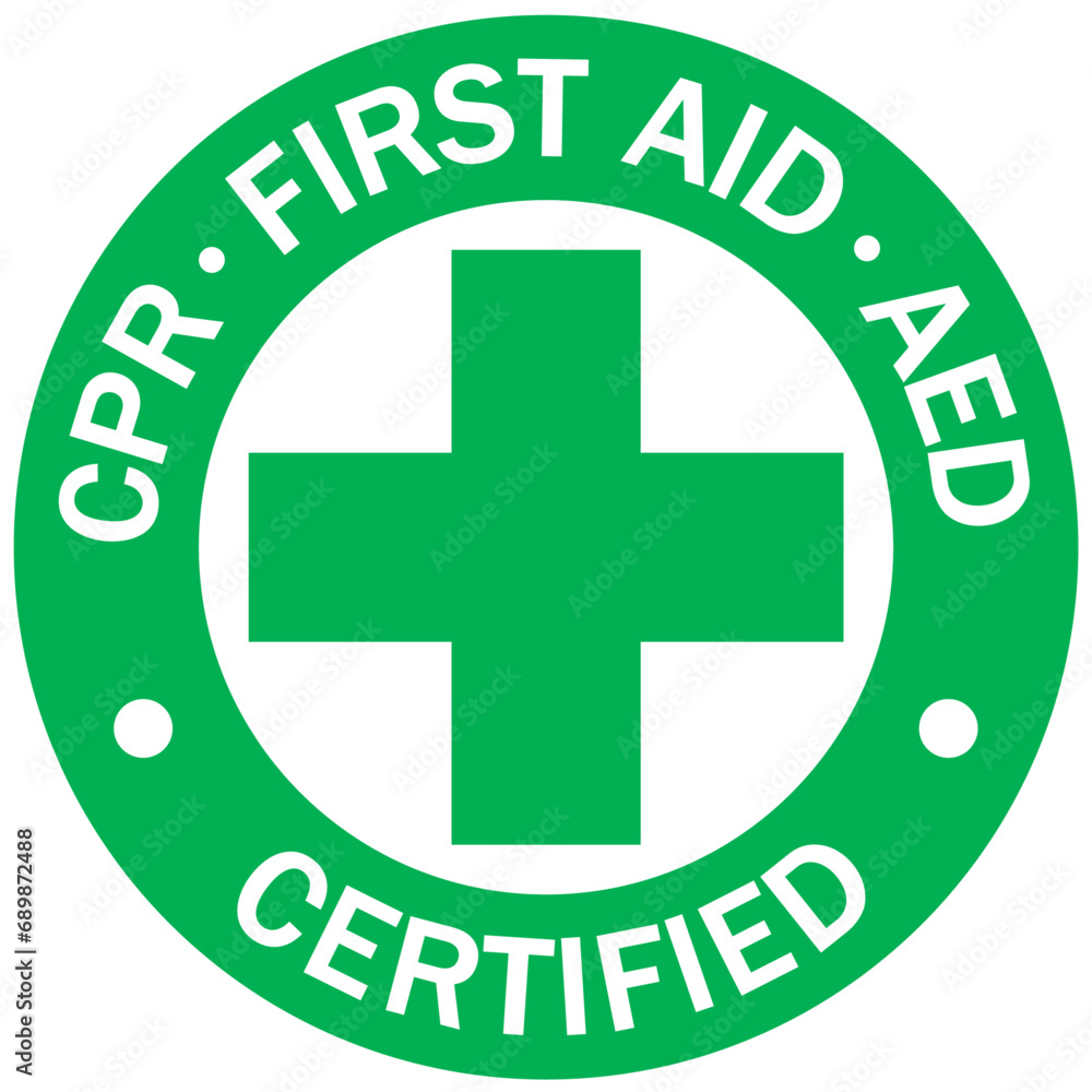 First aid sign emblem sticker CPR first aid AED certified Stock Vector ...