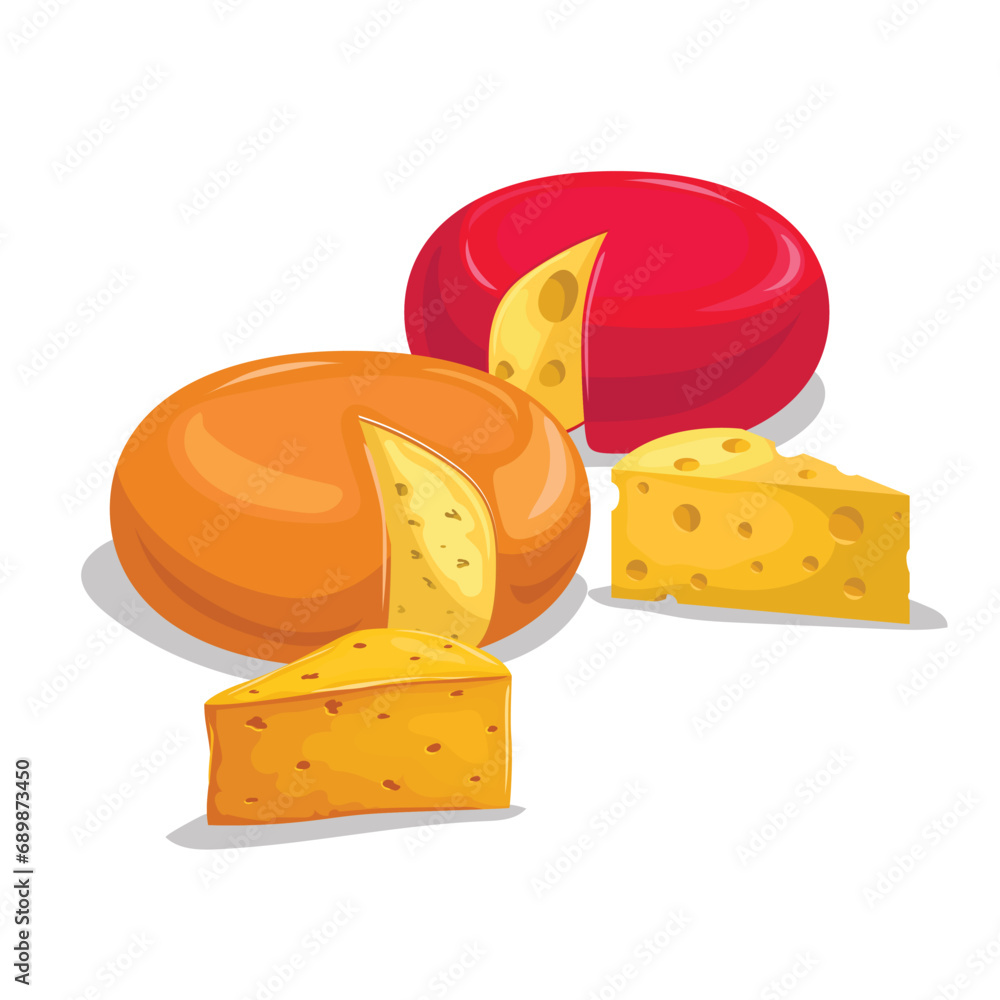 Cheese illustrations. Various type of cheese. Parmesan, Edam, Maasdam ...