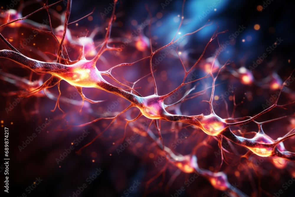 Neural networks of the human brain. 3D illustration of abstract nerve ...