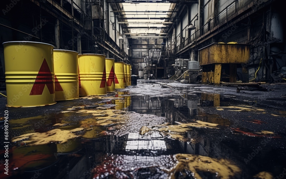 Toxic chemical spill in a factory, with hazardous materials Stock Photo ...