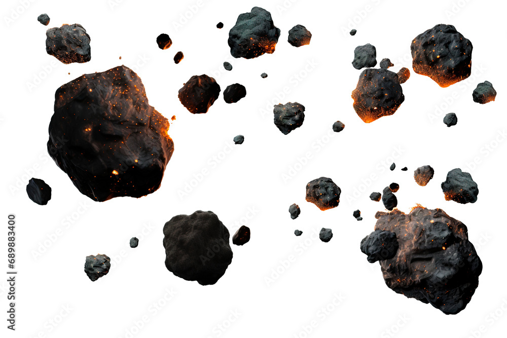 Falling rock balls of meteorite over isolated transparent background ...