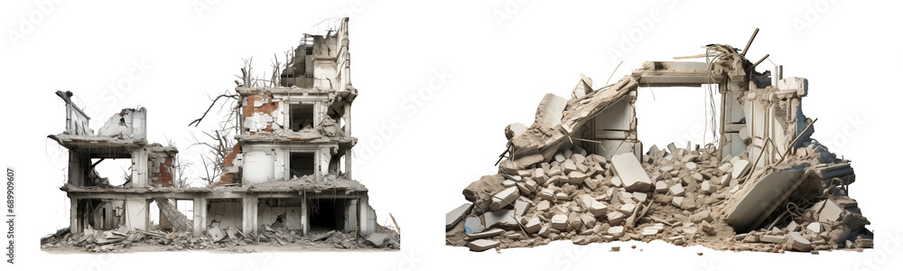 Demolished buildings isolated on transparent background. Generative AI ...
