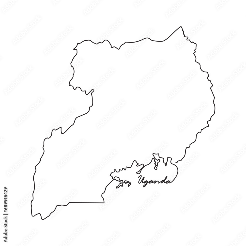 One continuous line drawing of country Map for Uganda vector ...