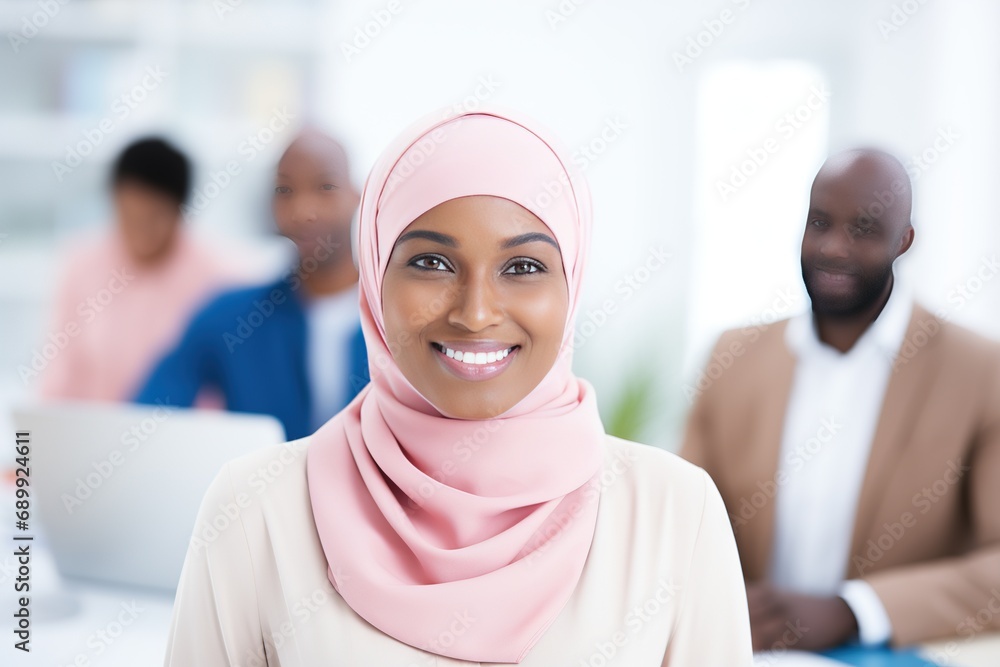 Muslim, business woman and success with face, executive and happy with ...