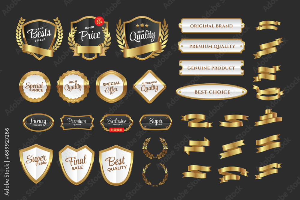Set of Gold Seal Labels Collection, Golden luxury labels, banner ...