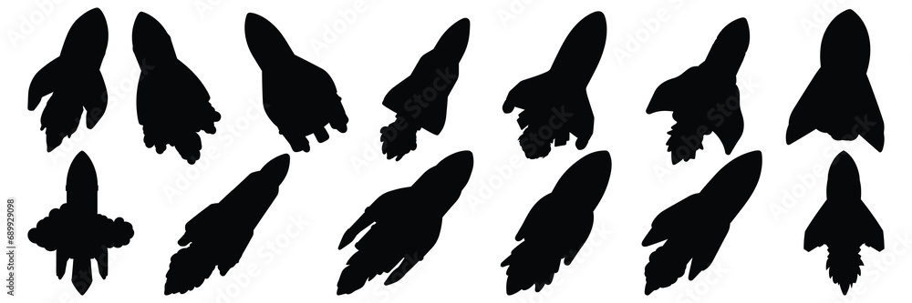 Rocket space silhouettes set, large pack of vector silhouette design ...