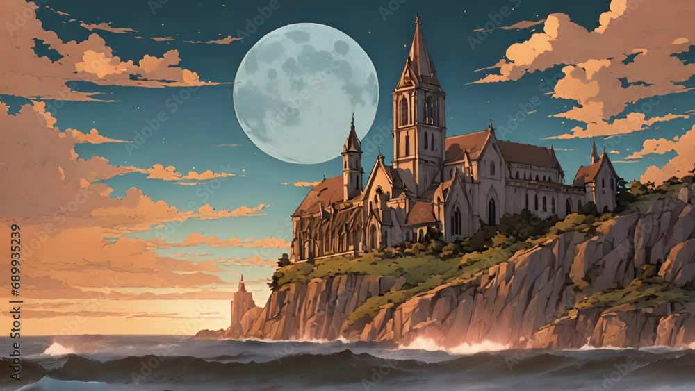 full moon casts ominous glow over Haunted Abbey, illuminating Gothic ...