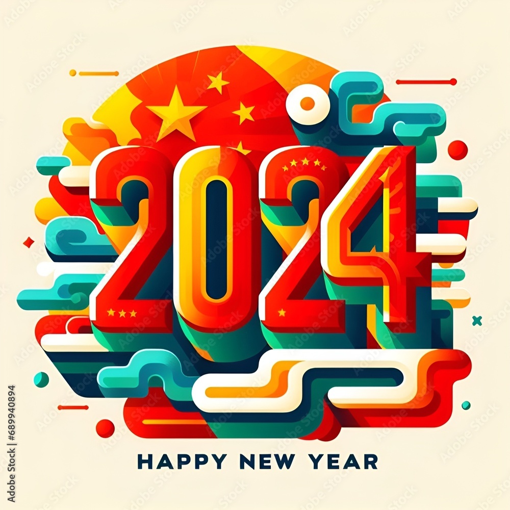Happy new year 2024 design. With country flags, colorful cut out ...