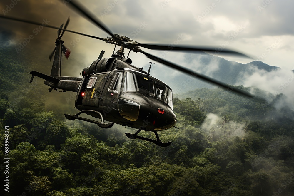 Military helicopter battle scene war army conflict fight. Smoke and ...