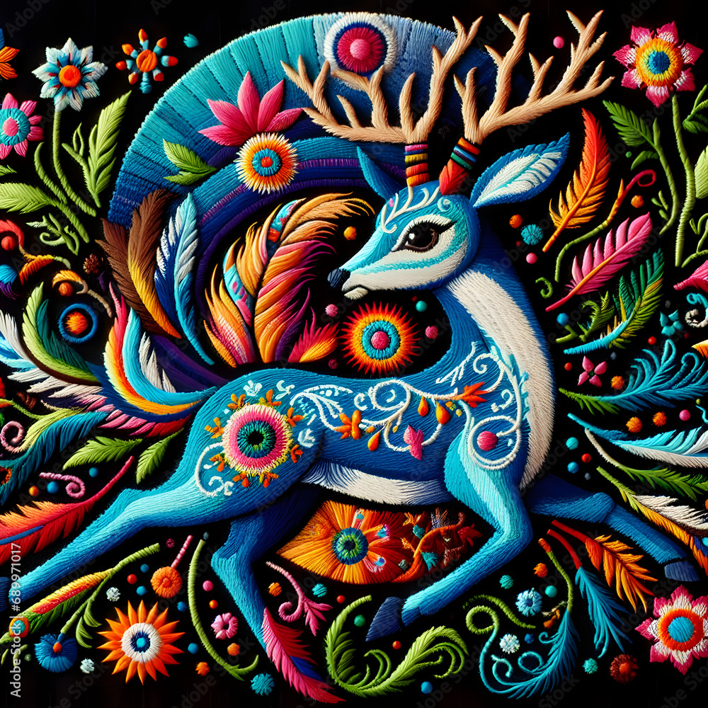 Venado Azul, puntadas en hilo, costura sobre tela, artesanía mexicana ...