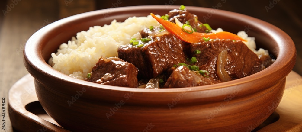 Pares refers to a Filipino dish of beef stew with rice and soup. Stock ...