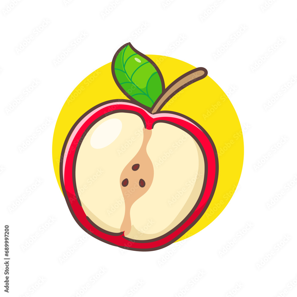 Cute half of apple bite cartoon. Hand drawn fruit concept icon design ...