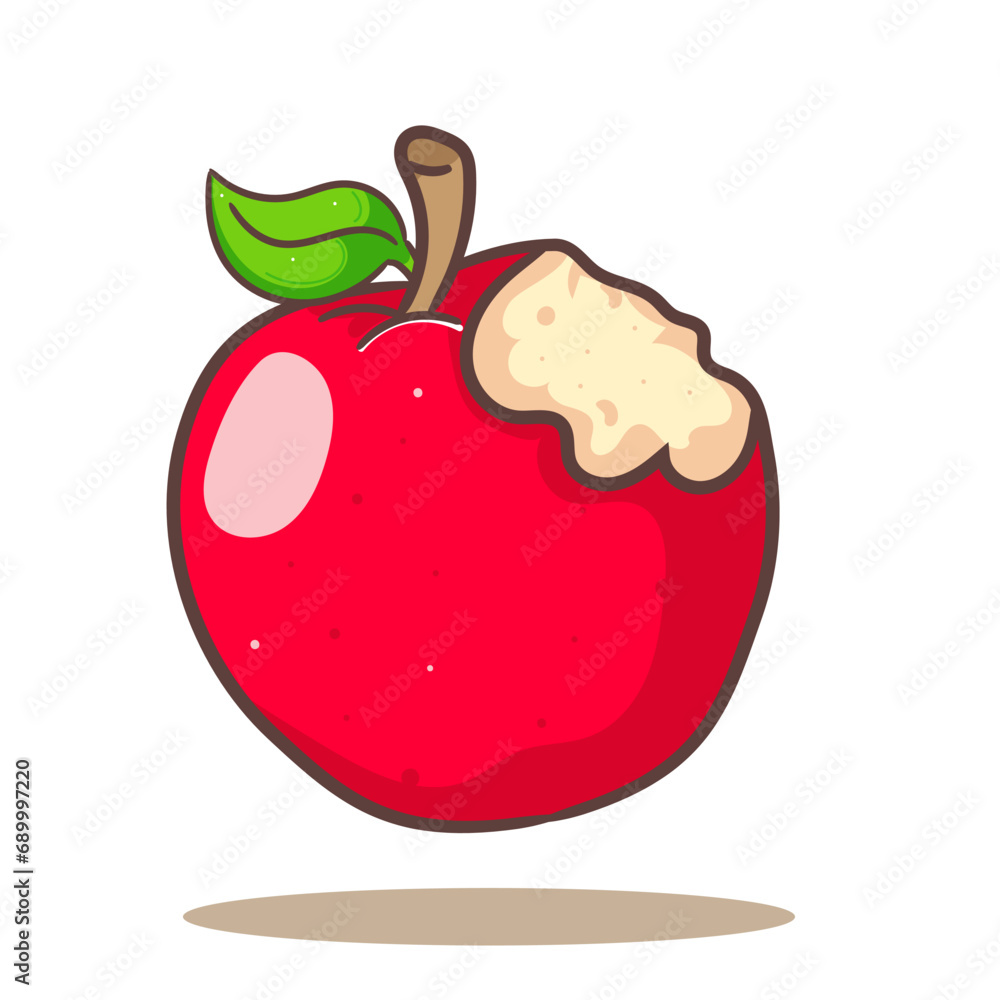 Cute red apple bite cartoon. Hand drawn fruit concept icon design ...