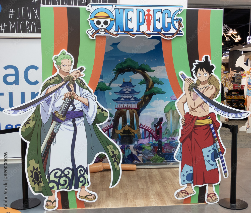 One piece manga book japanese comic style giant advertising in library ...