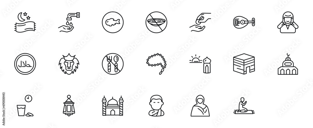 outline icons set from religion concept. editable vector such as isha ...