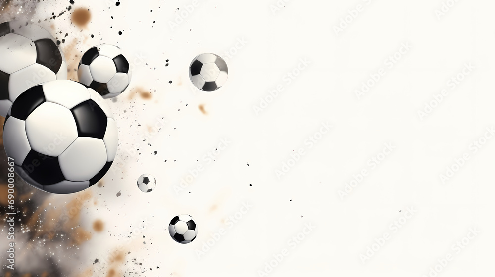 Wallpaper with soccer balls, white background with copy space. Sports ...