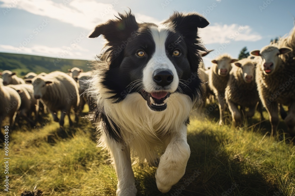 Border Collie sheep dog working a flock of sheep Stock Photo | Adobe Stock