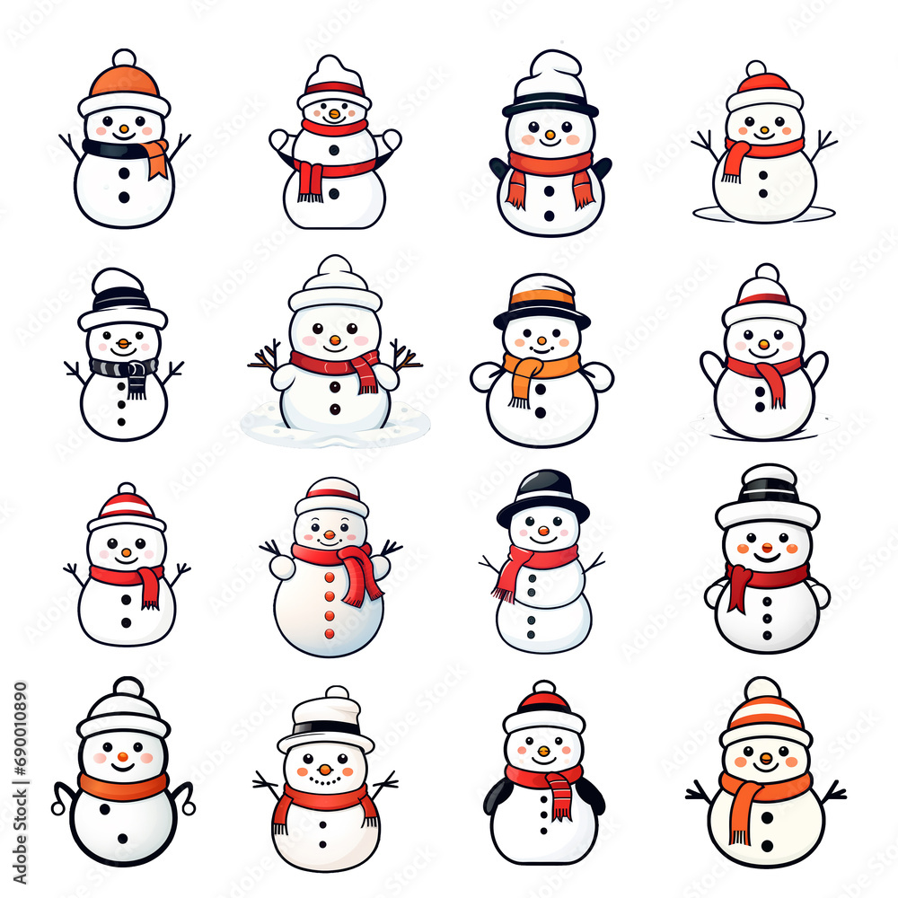 snowman cute vector icon with line icon black and white color with ...
