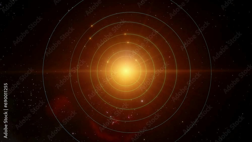 Schematic representation of a solar system with the orbits of the ...