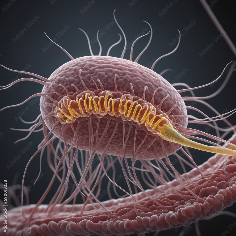Eukaryotic Flagella, Escherichia coli bacteria, illustration 3D render ...