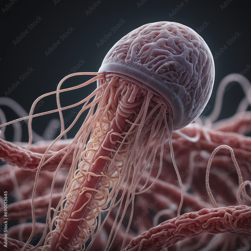Eukaryotic Flagella, Escherichia coli bacteria, illustration 3D render ...