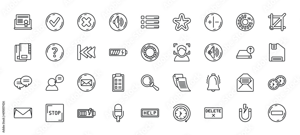 outline icons set from user interface concept. editable vector such as digital certificate, tick ...