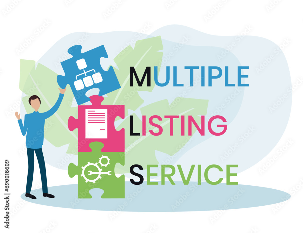 MLS, Multiple Listing Service acronym. Concept with keywords and icons ...