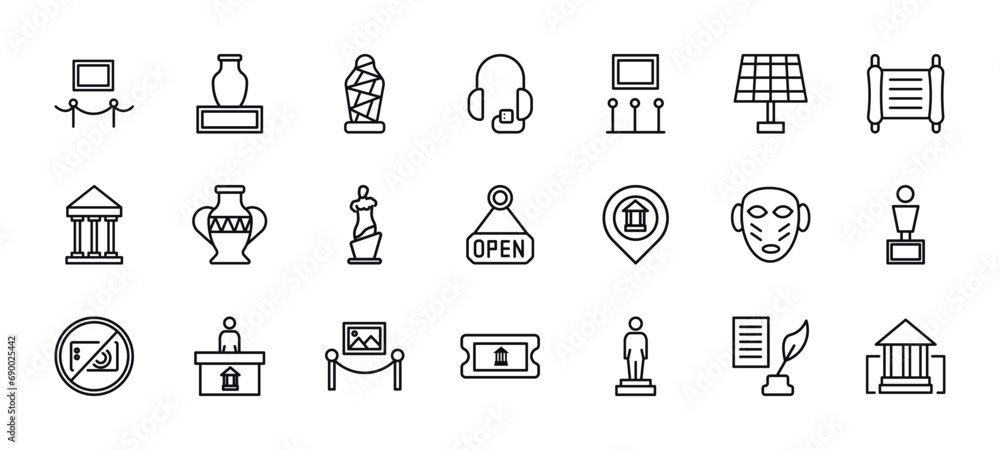 outline icons set from museum and exhibition concept. editable vector ...