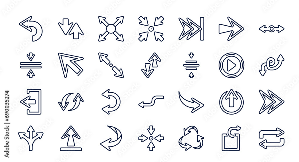 outline icons set from arrows concept. editable vector such as backward ...