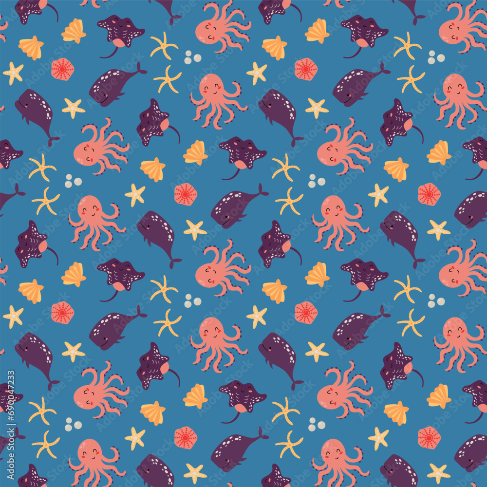 Seamless pattern with sea animals. Design for fabric, textiles ...