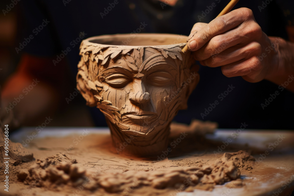 A ceramist creates an unusual vase in the shape of a human face from ...