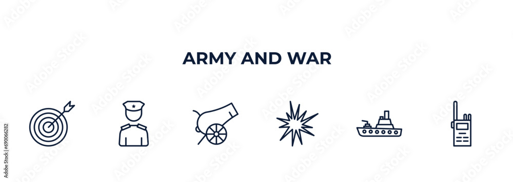 outline icons set from army and war concept. editable vector included ...