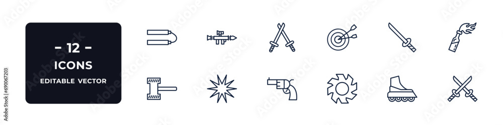 outline icons set from weapons concept. editable vector such as ...