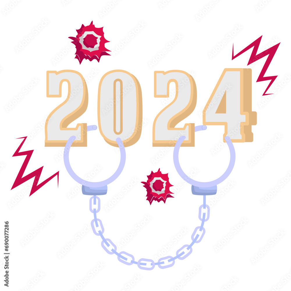 decorated handcuff printed 2024 concept, Twenty Twenty four with steel ...