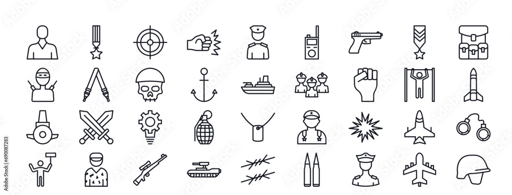 outline icons set from army and war concept. editable vector such as ...